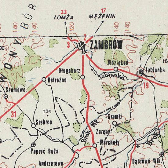 Zambrów - nie zawsze krytycznie.: Zambrów na mapach z XX wieku.