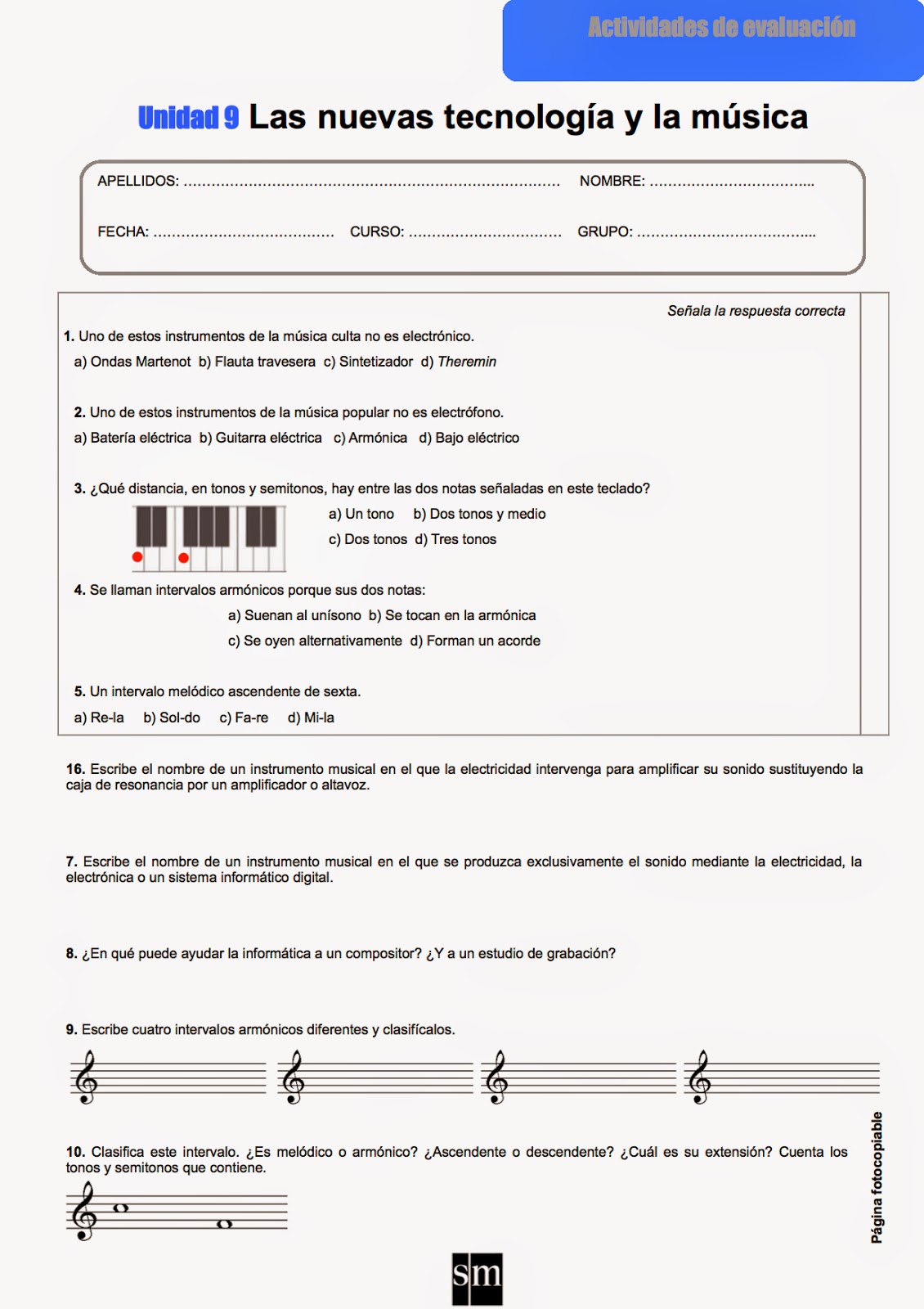 MÚSICA: 1º ESO Fichas de Refuerzo Tema 9