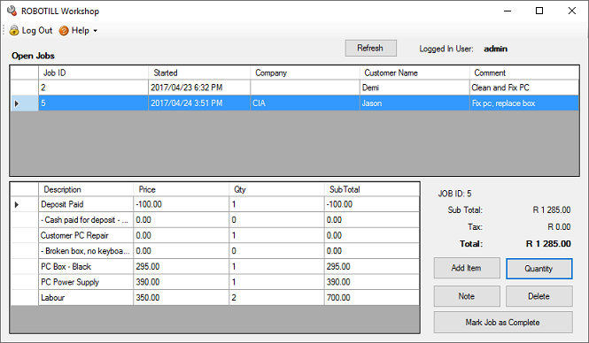Workshop and Job Cards