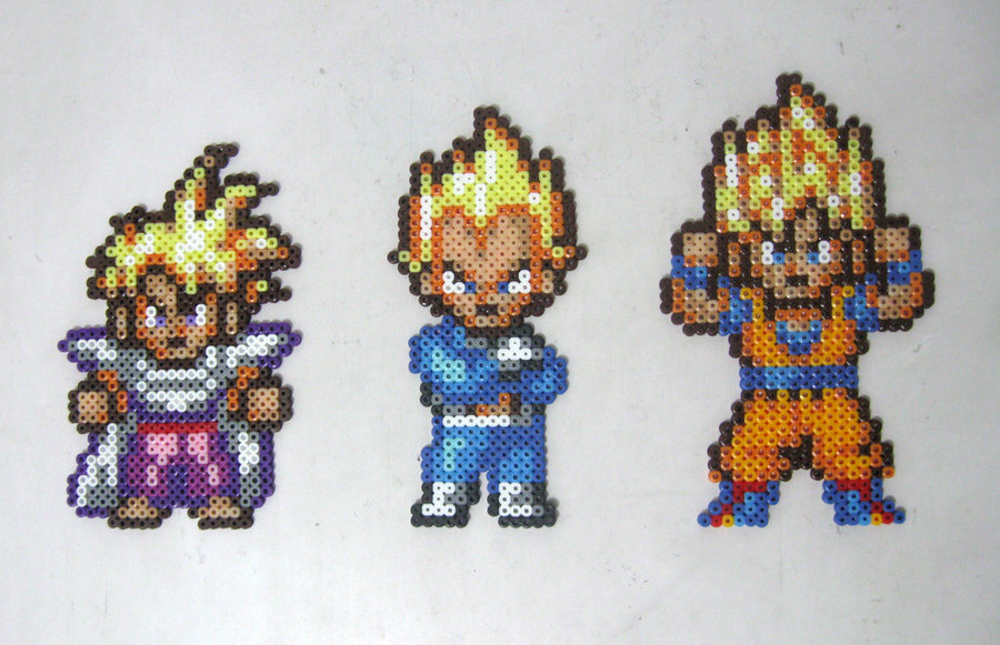Hama beads AGN Málaga: Bola de Dragon Z - Son Gohanda, Vegeta y Son Goku