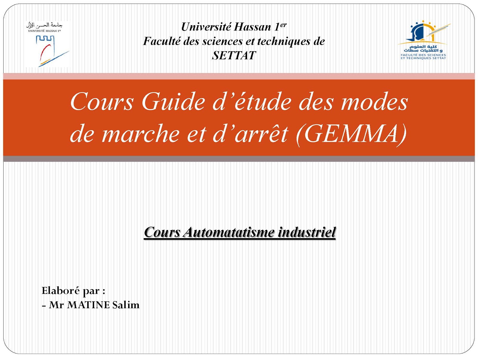 Cours GEMMA Automatisme Industriel - La Grande Bibliothèque