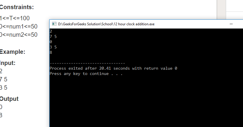 Geeksforgeeks Solution For " 12 hour clock addition