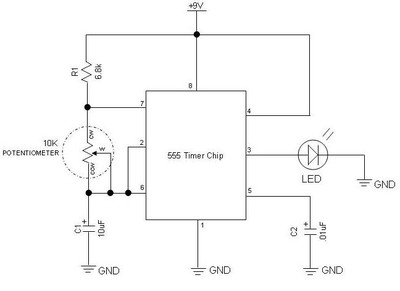 electronics project: 555 timer with LED time on= time off