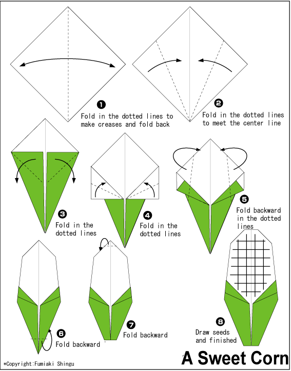 Sweet Corn - Easy Origami instructions For Kids