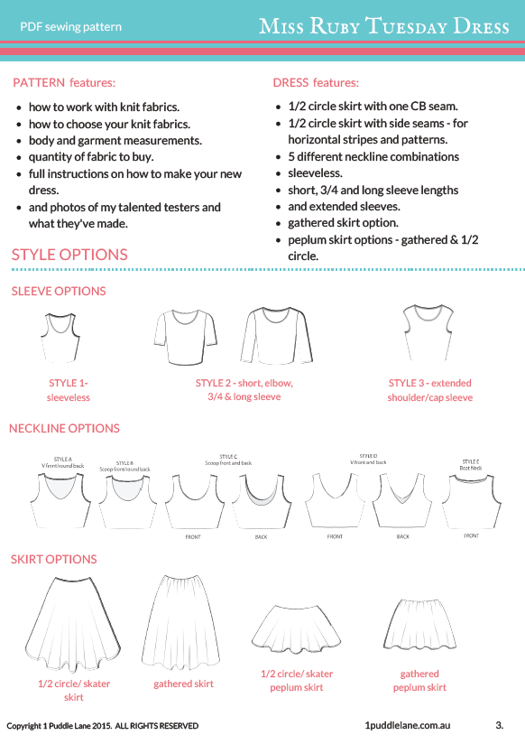 1 Puddle Lane: Introducing MiSS RUBY TUESDAY DRESS - PDF pattern!