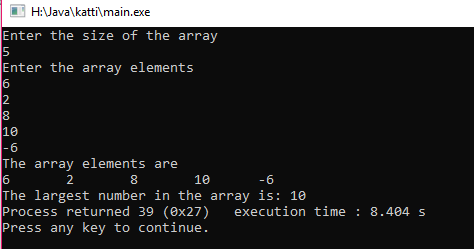 C program to find the largest element in the array
