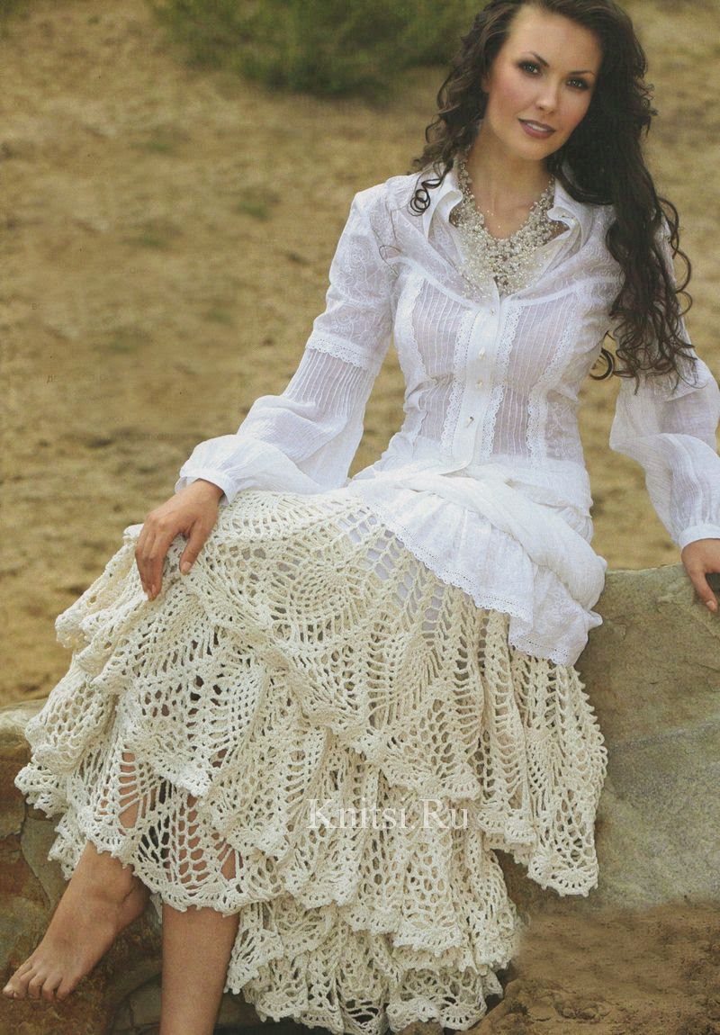 Pollera con volados de encaje tejida con ganchillo - con patrón y diagrama