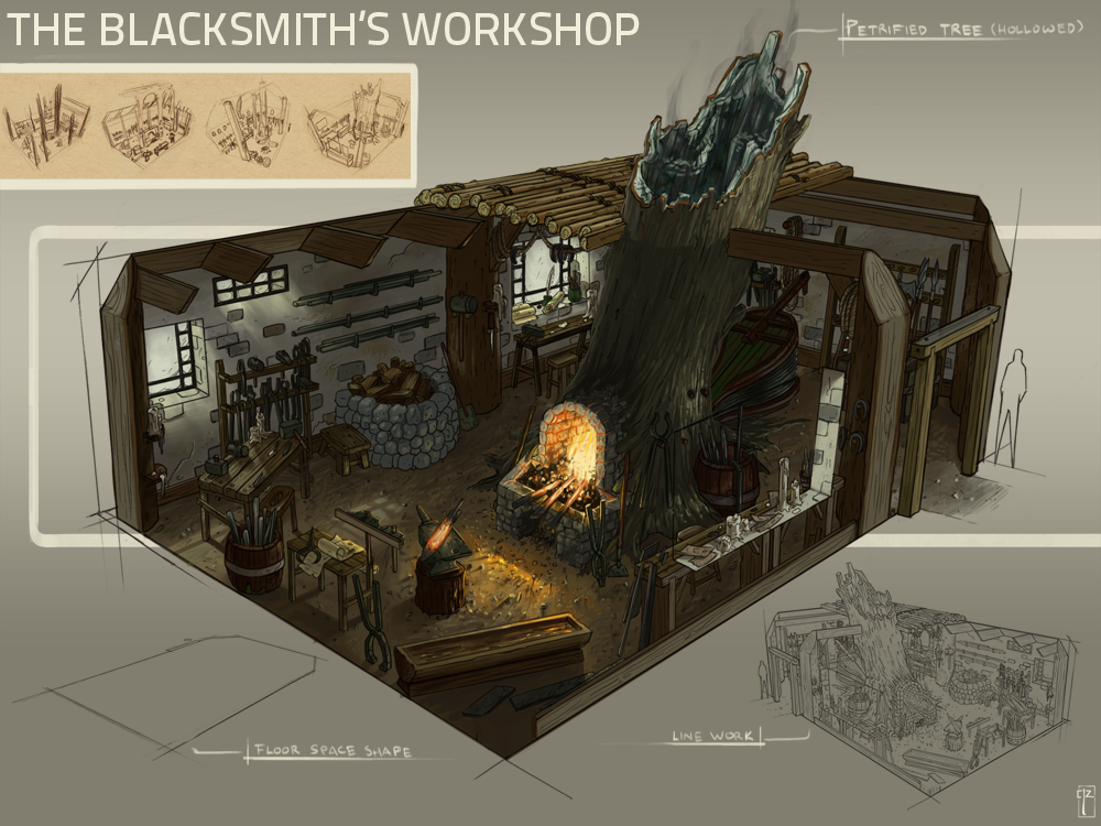 Blacksmith workshop, Building concept, Blacksmithing