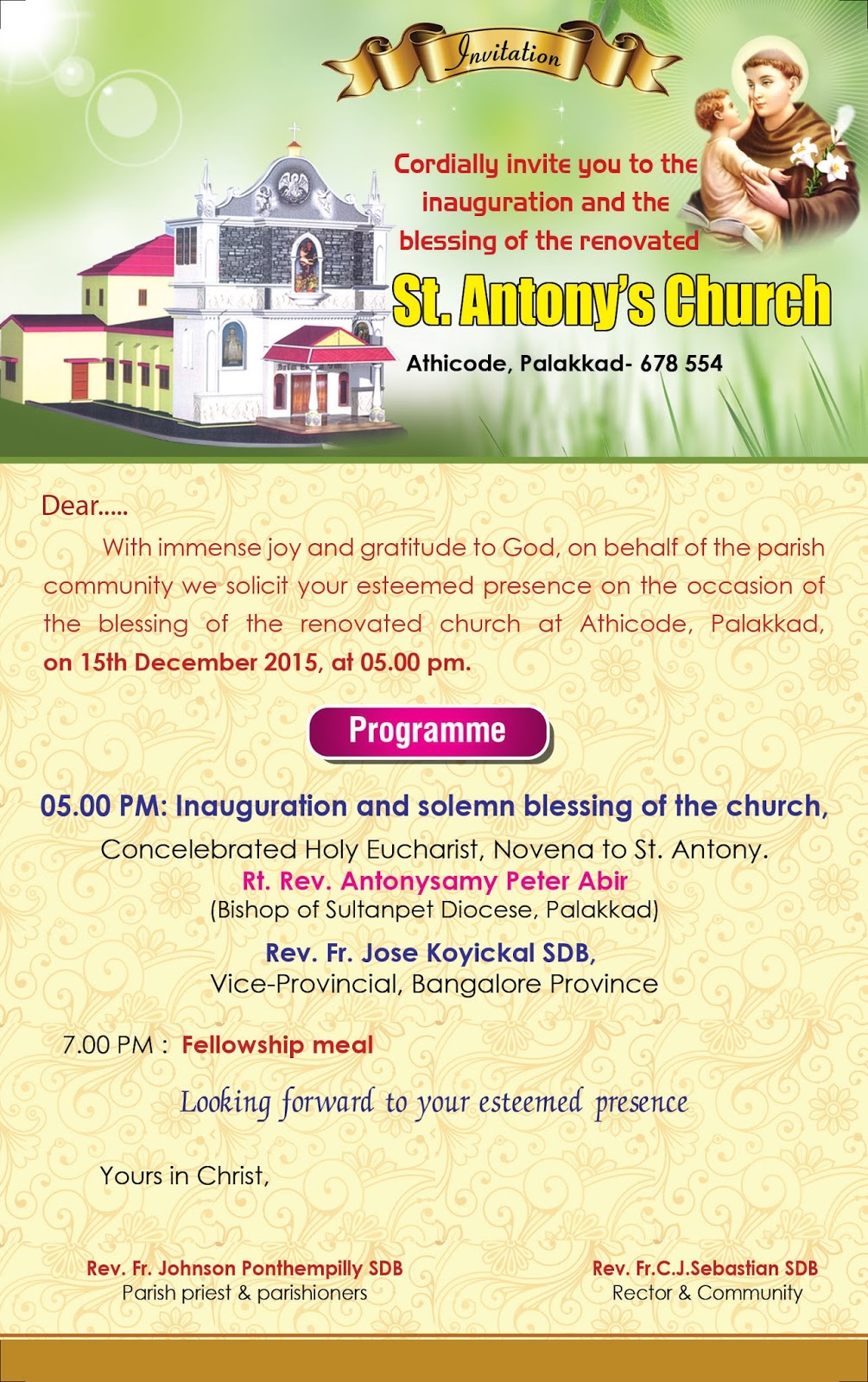 Fr.Johnson K P Ponthempilly SDB: Inauguration and Solemn blessing of ...