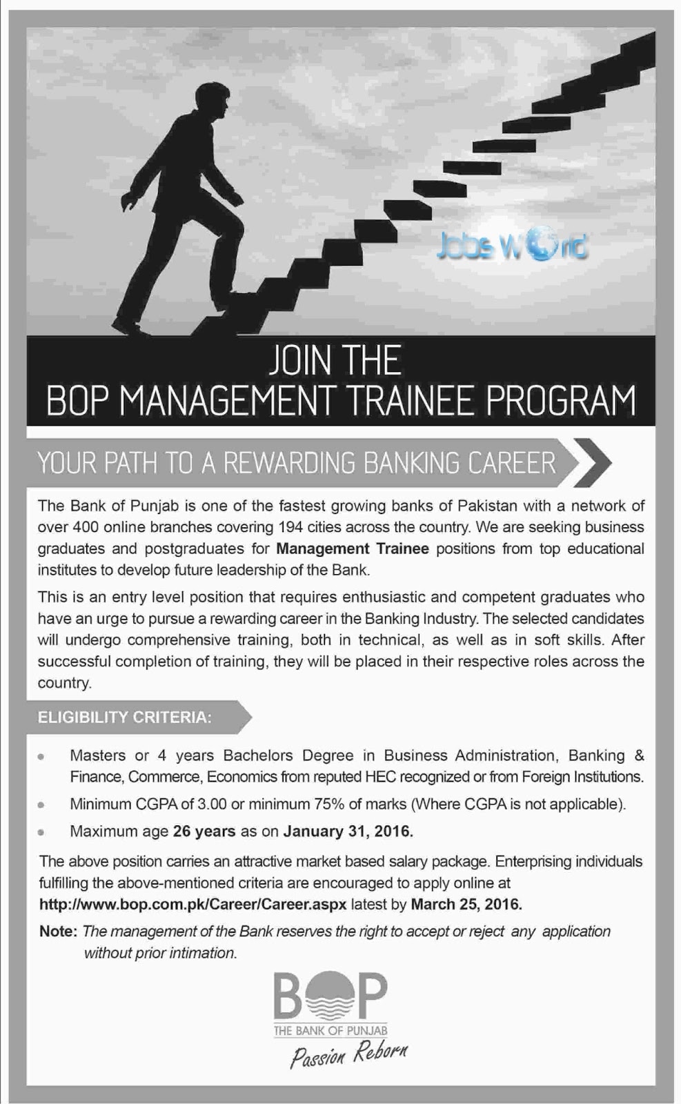 BOP Management Trainee Program 2016 Latest Apply Online - Govt Emerson ...