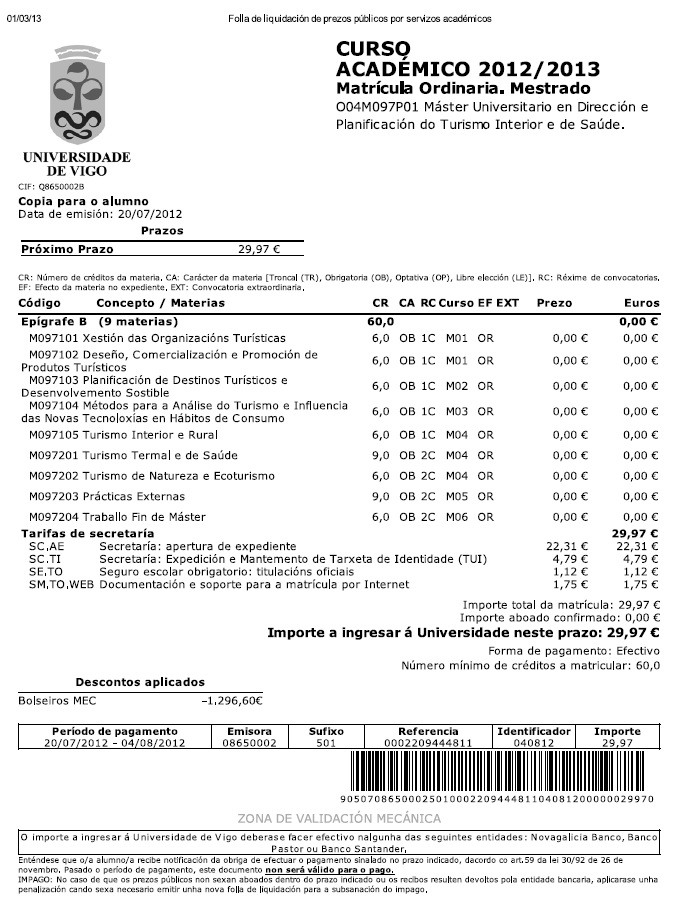 Master Turismo Ourense: DOCUMENTO RESGUARDO MATRÍCULA