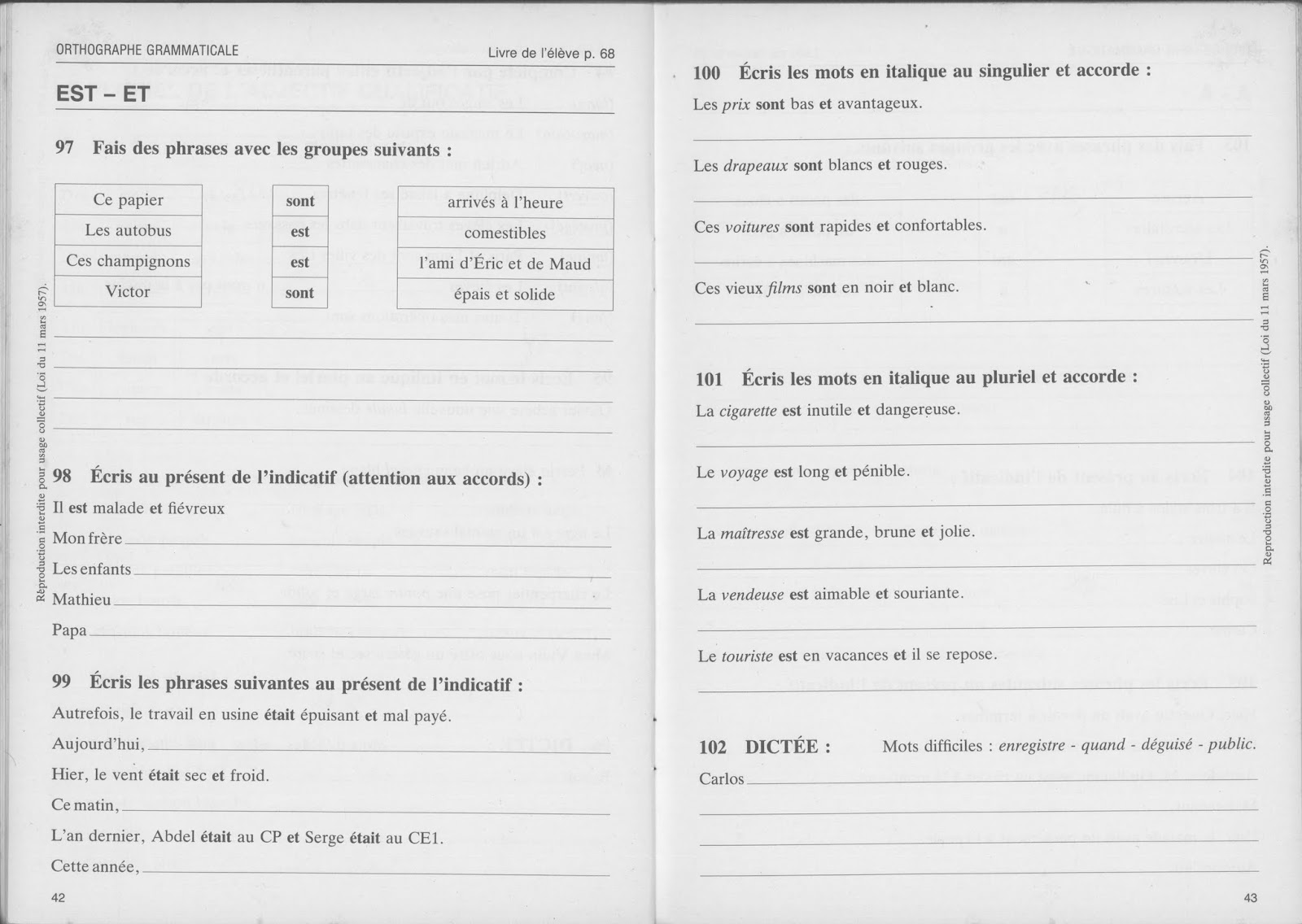 Bled, Exercices d'orthographe CE1 (1990) | Exercices orthographe ...