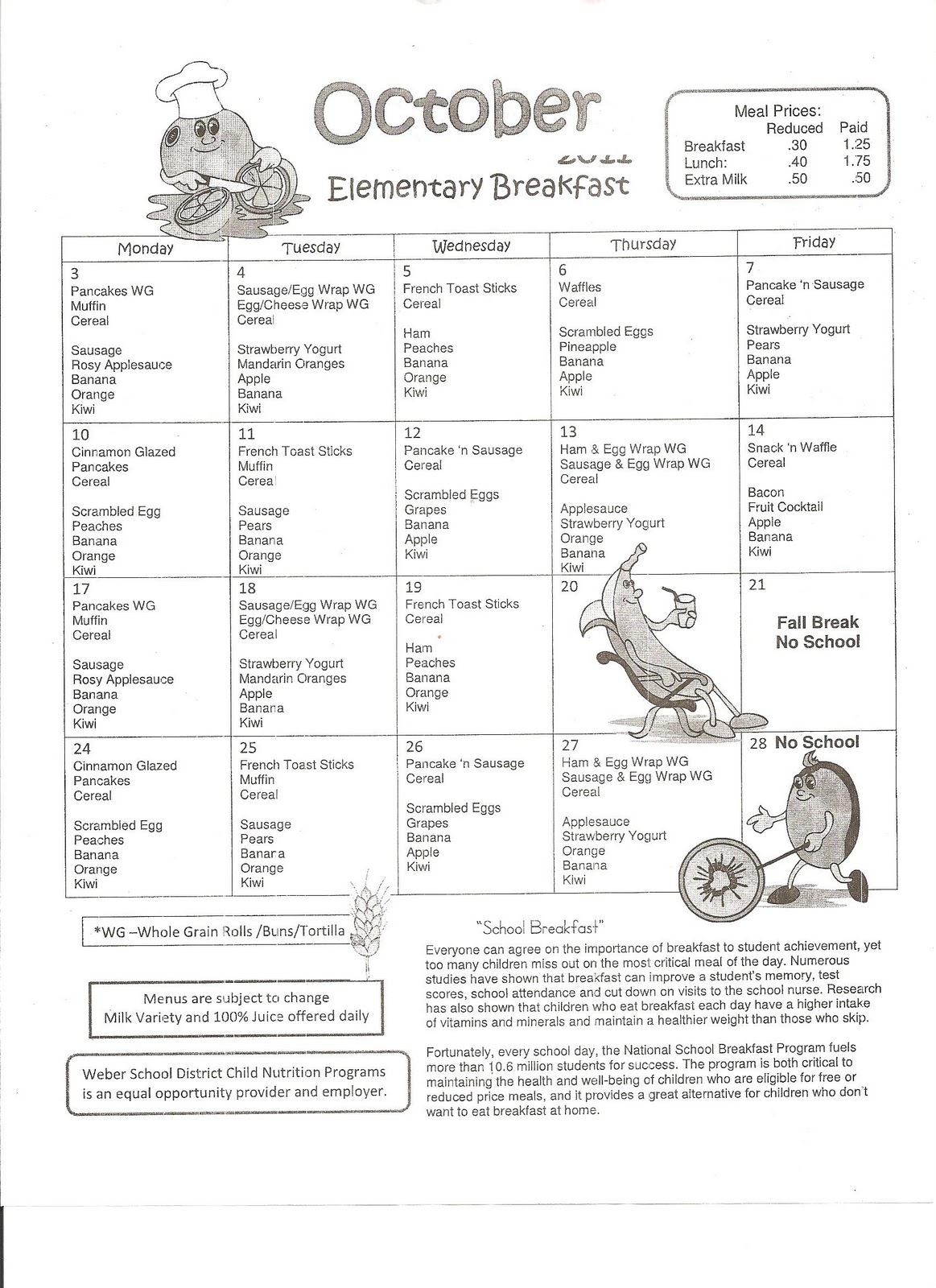 Kanesville Elementary PTA October Breakfast Lunch Menu kanesville-elementary-pta-october-breakfast-lunch-menu