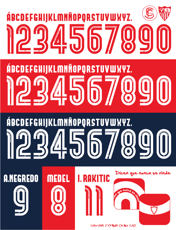 Football teams shirt and kits fan: La Liga series - Sevilla 2012-13 font