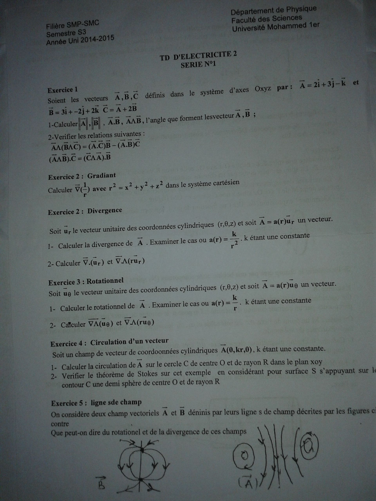 exercices electricite 2 serie 1 smp s3 - faculté science oujda