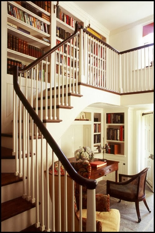 Content in a Cottage: Office + Library above + below stairs