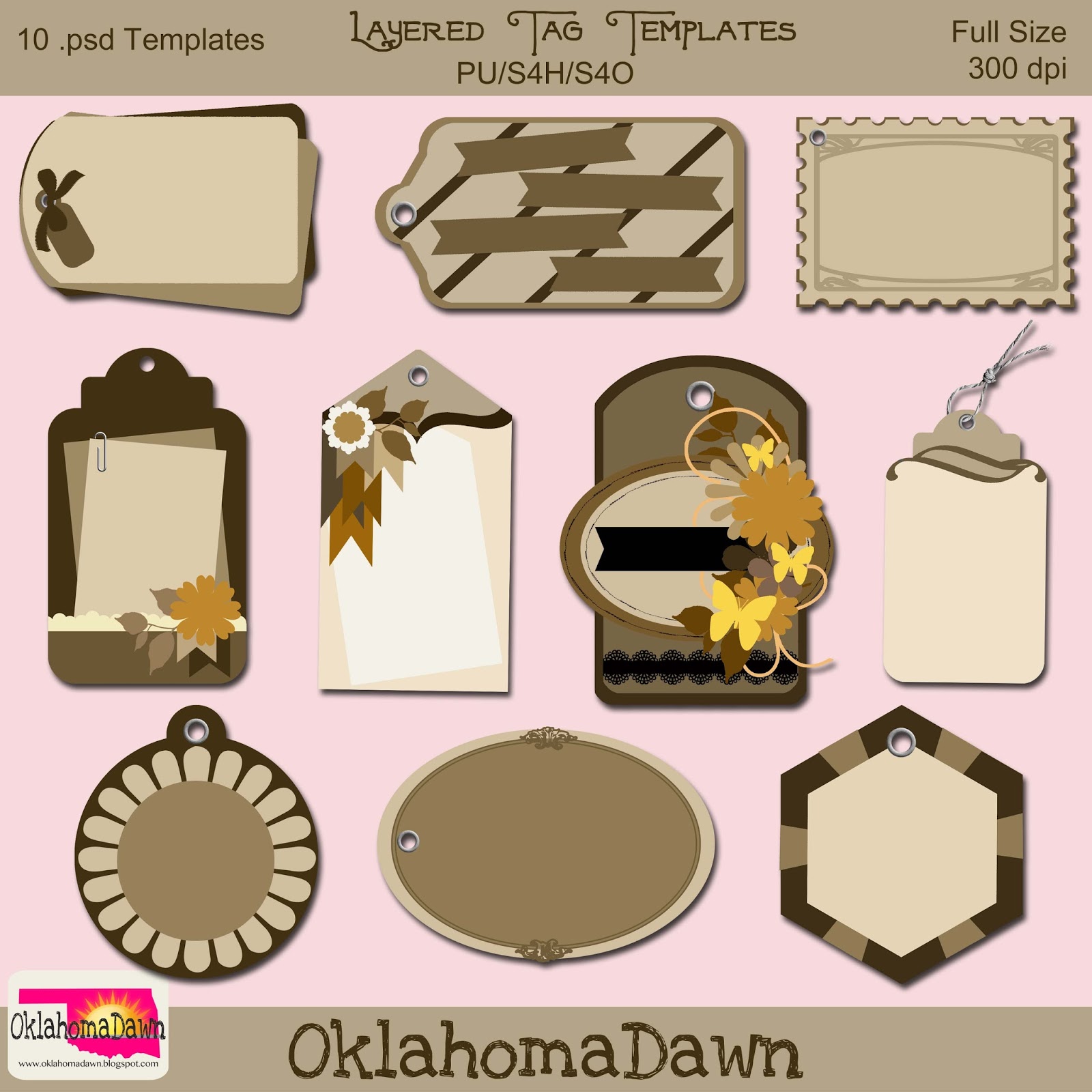 OklahomaDawn: Free Scrapbooking Templates - Layered Tags