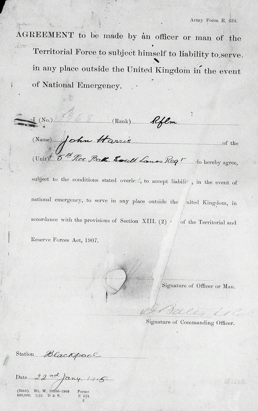 Army Forms & Attestations: Army Form E.624 - Imperial Service obligation