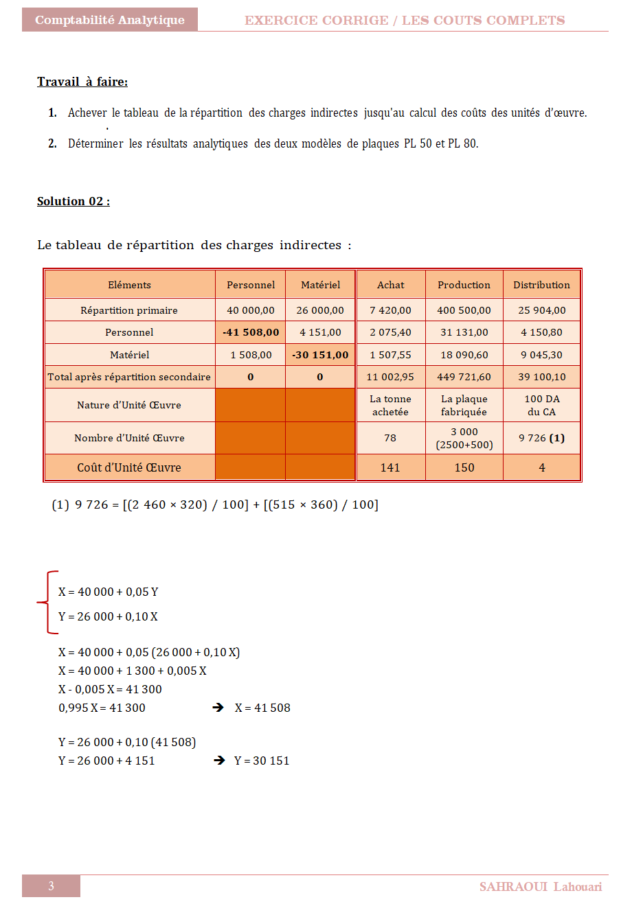 EXERCICE CORRIGE / LES COÛTS COMPLETS - COMPTABILITÉ PRATIQUE EXERCICE CORRIGE / LES COÛTS COMPLETS - COMPTABILITÉ PRATIQUE
