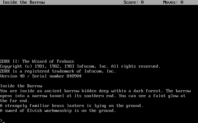 Gaming After 40: Adventure of the Week: ZORK II - The Wizard of Frobozz ...