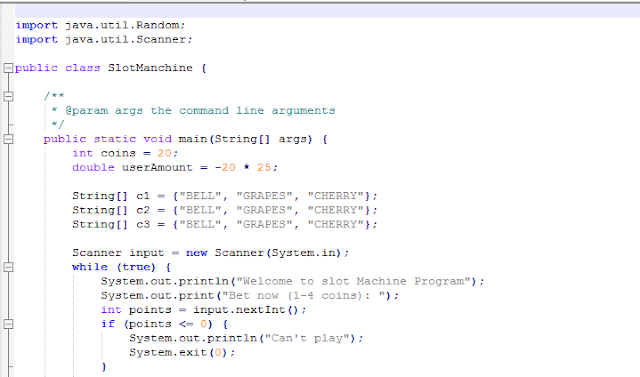 Extra Credit Assignment 2: Slot Machine in Java with full source code