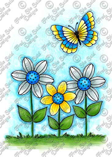 Doodled Flower Trio Cardfront Pre-Coloured SET - Payhip