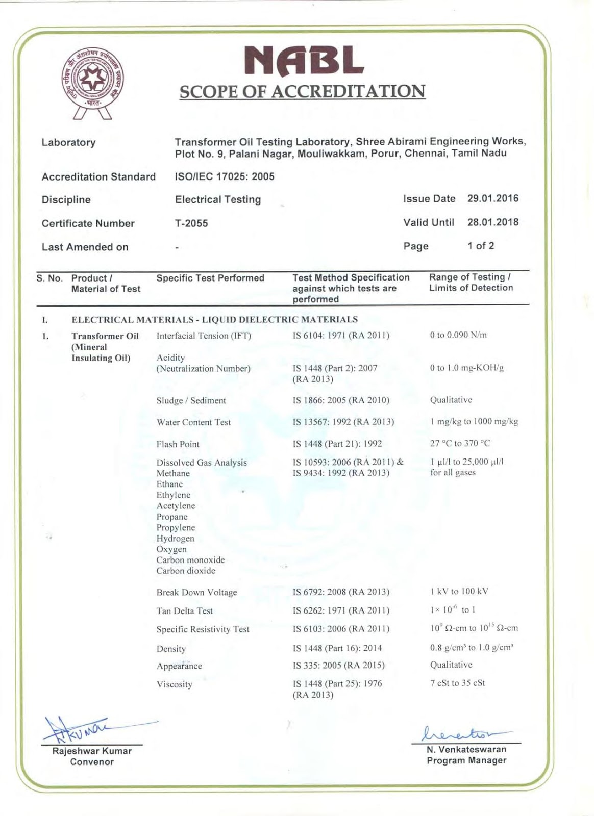 SHREE ABIRAMI ENGGINEERING WORKS: NABL ACCREDIATED TRANSFORMER OIL ...