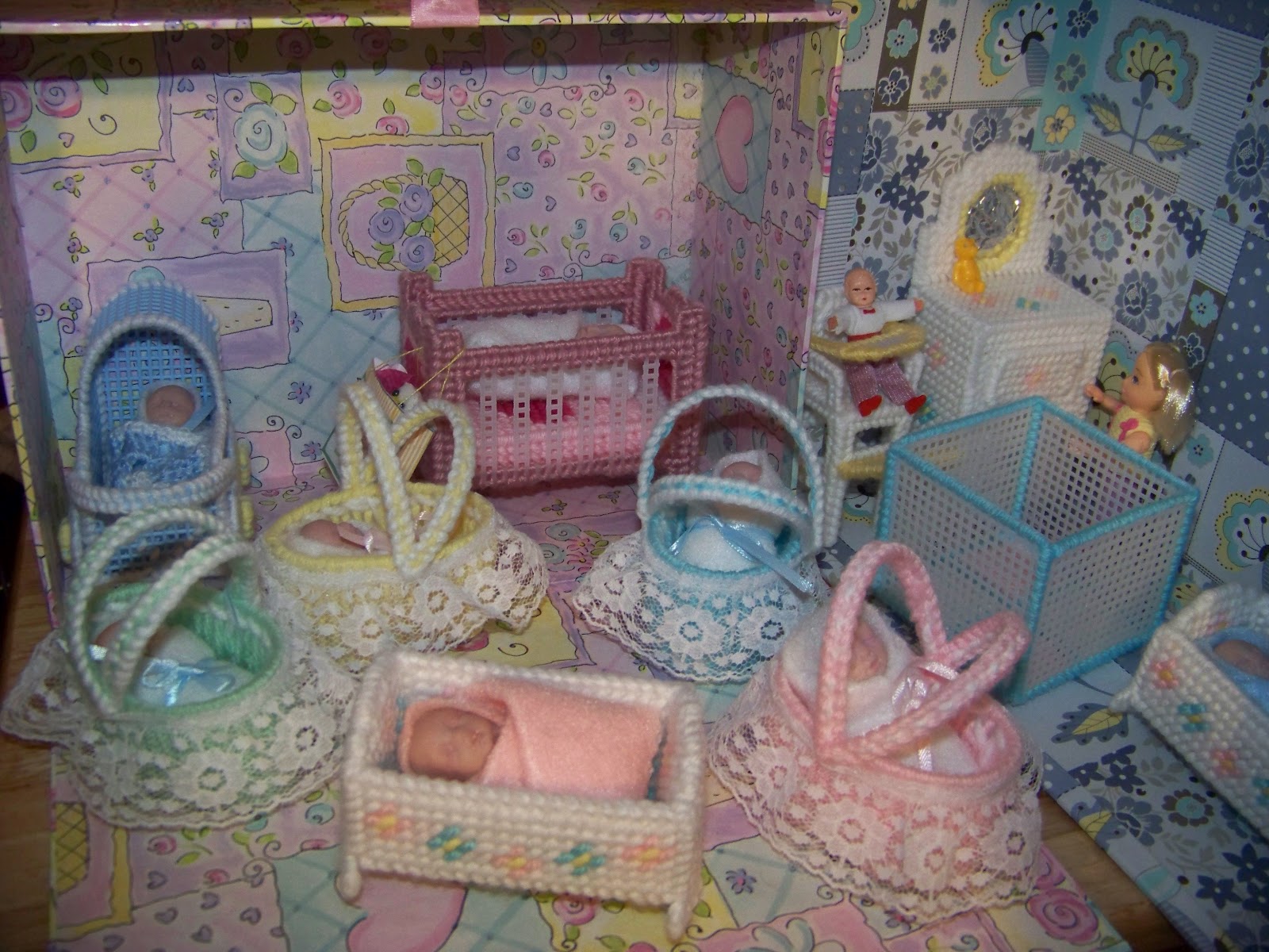 Crafty Kat: Many mini babies and lots of plastic canvas furniture