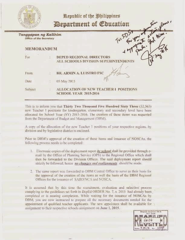 DepEd Memos, Orders & Results: Region IV-A Teacher Item Distribution