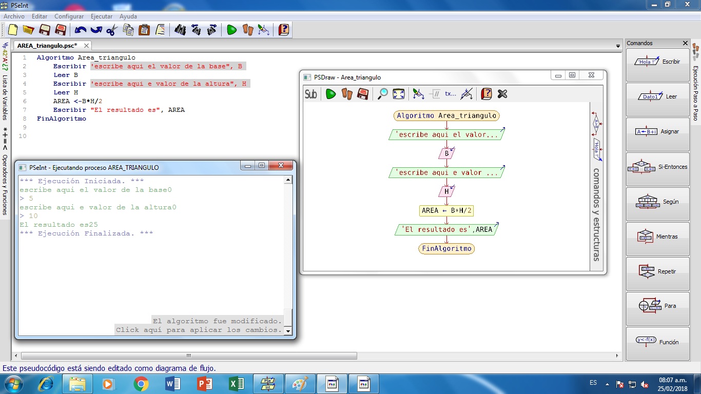 Programación : Programa en Pseint, el área del triangulo