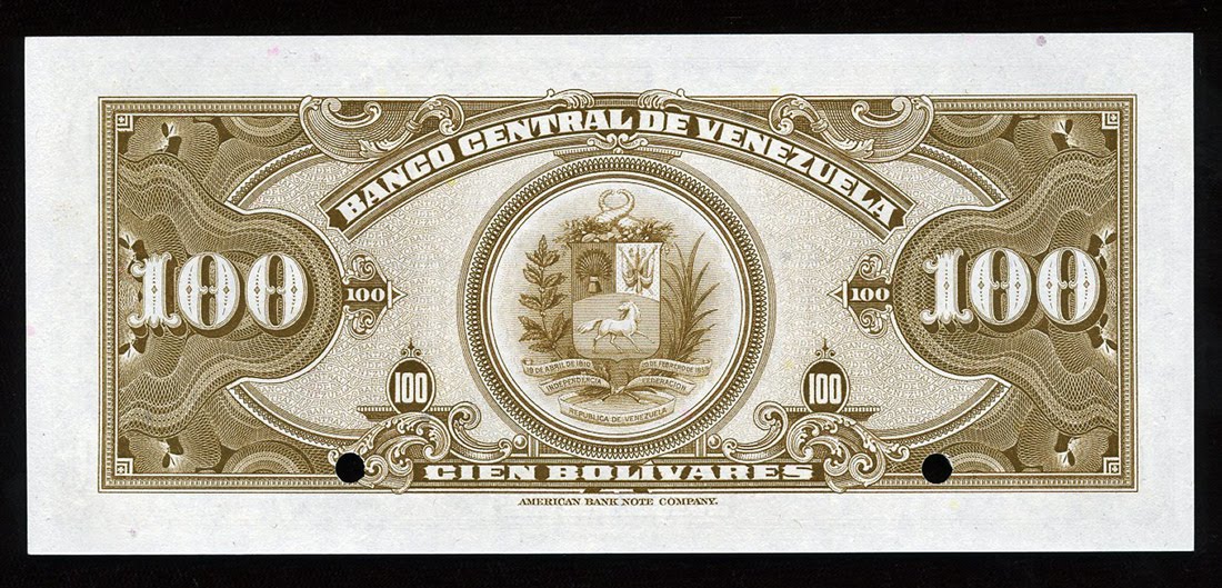 Venezuela Currency 100 Venezuelan Bolivares banknote of the 1940s ...