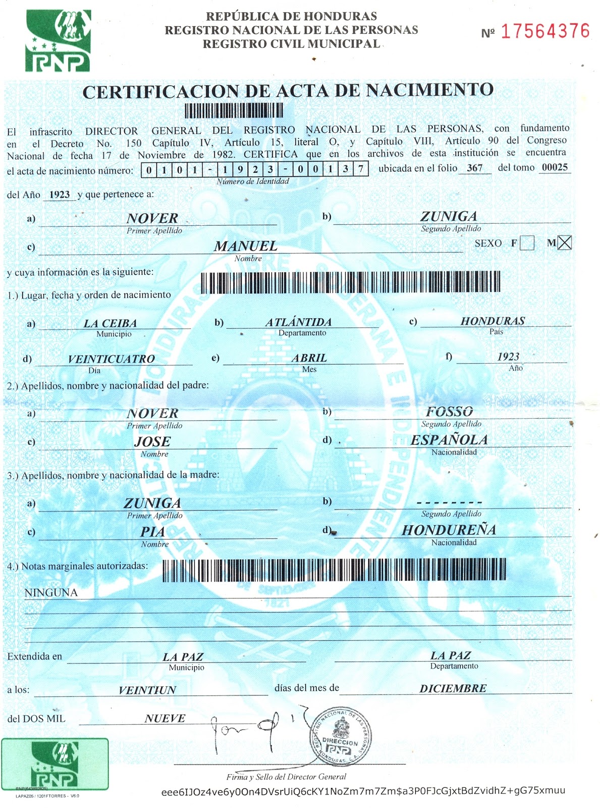 Certificado De Nacimiento De Honduras | Images and Photos finder