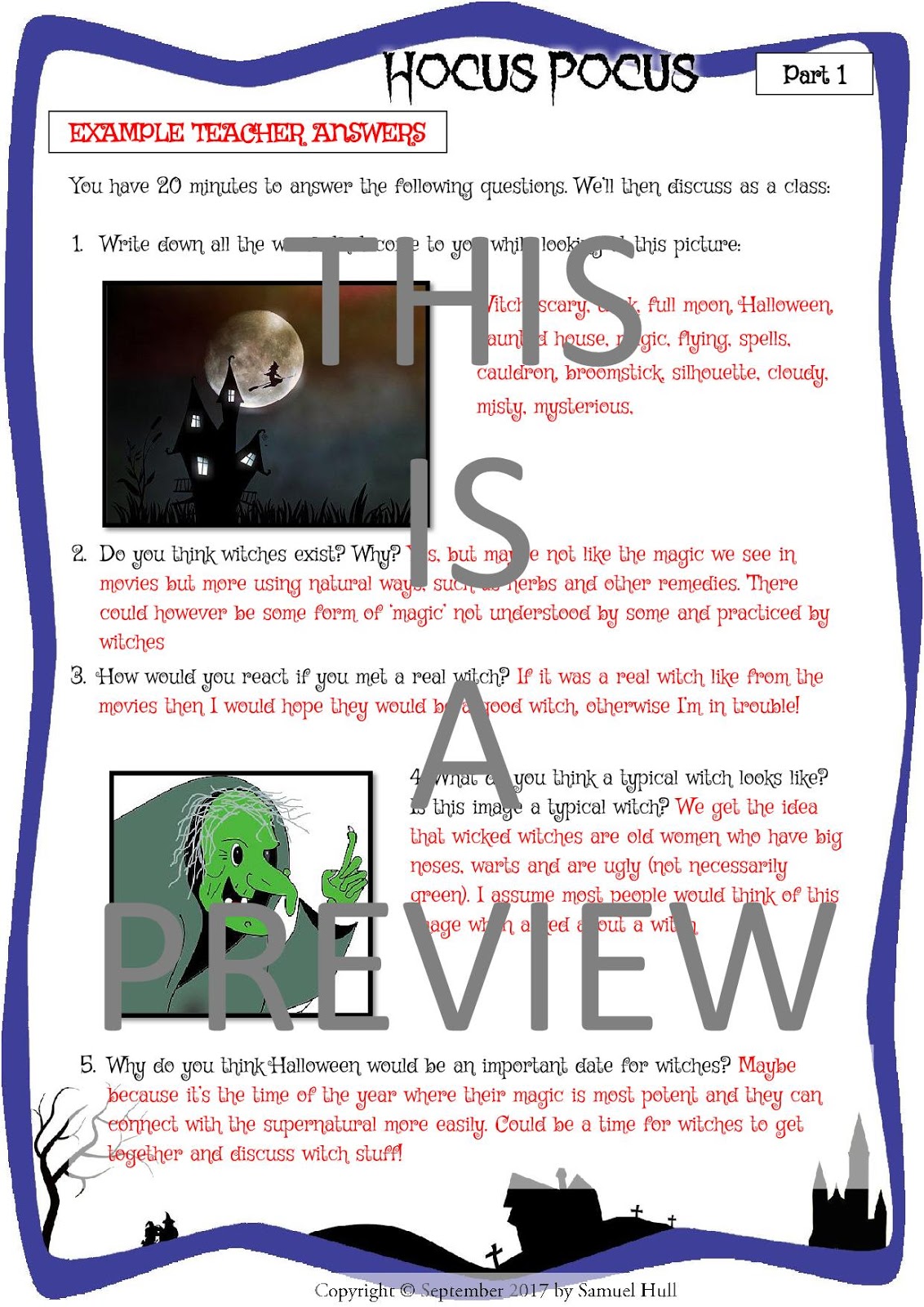 Hocus Pocus Movie Guide + Activities (Color + B/W) - Answer Keys ...