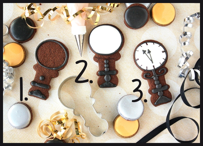 Decorated Clock Cookies for New Year's Eve
