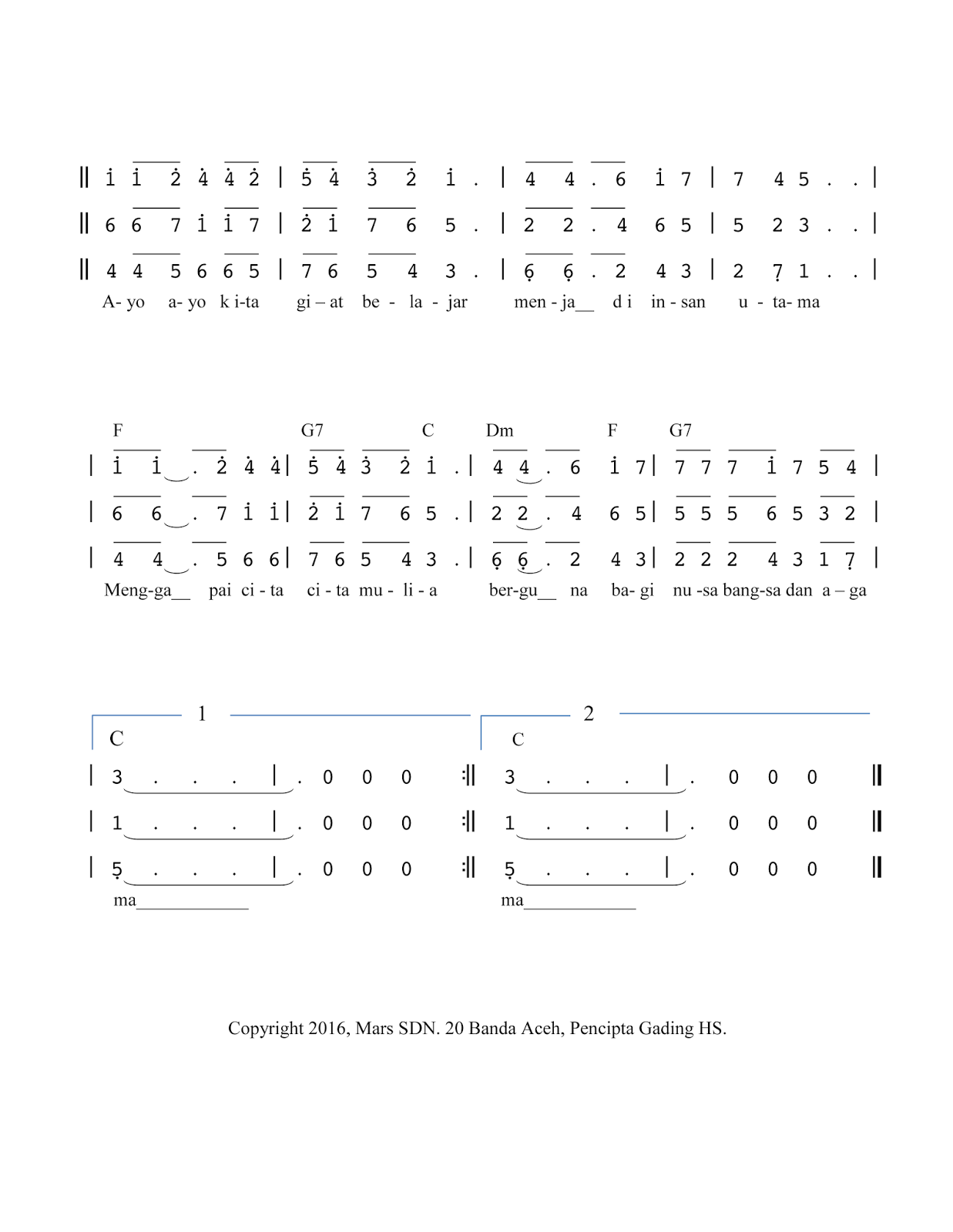 Paduan Suara Lagu Mars SDN. 20 Banda Aceh - Jasa Menulis Partitur Not ...