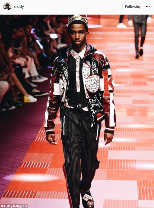 Diddy's son makes his modeling debut at D&G fashion show wearing a crown