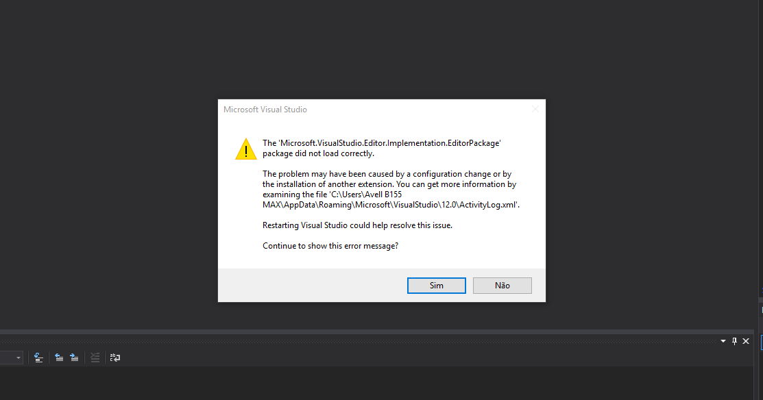 Resolvendo erro The 'Microsoft.Visualstudio.Editor.Implementation.EditorPackage' no VS 2013