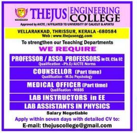 Thejus Engineering College, Thrissur, Wanted Professors Plus Associate ...