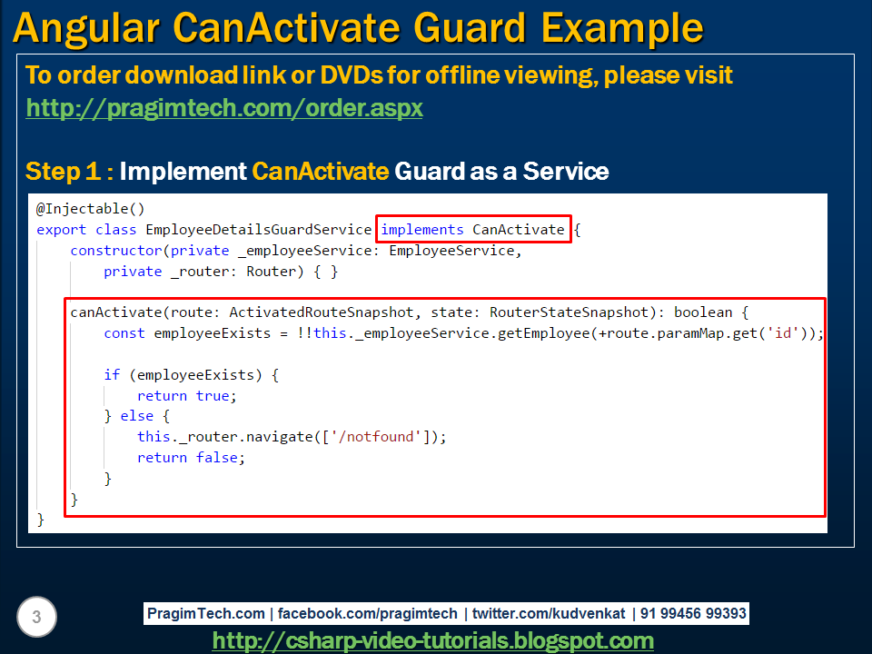Sql server, .net and c# video tutorial: Angular canactivate guard example - Slides