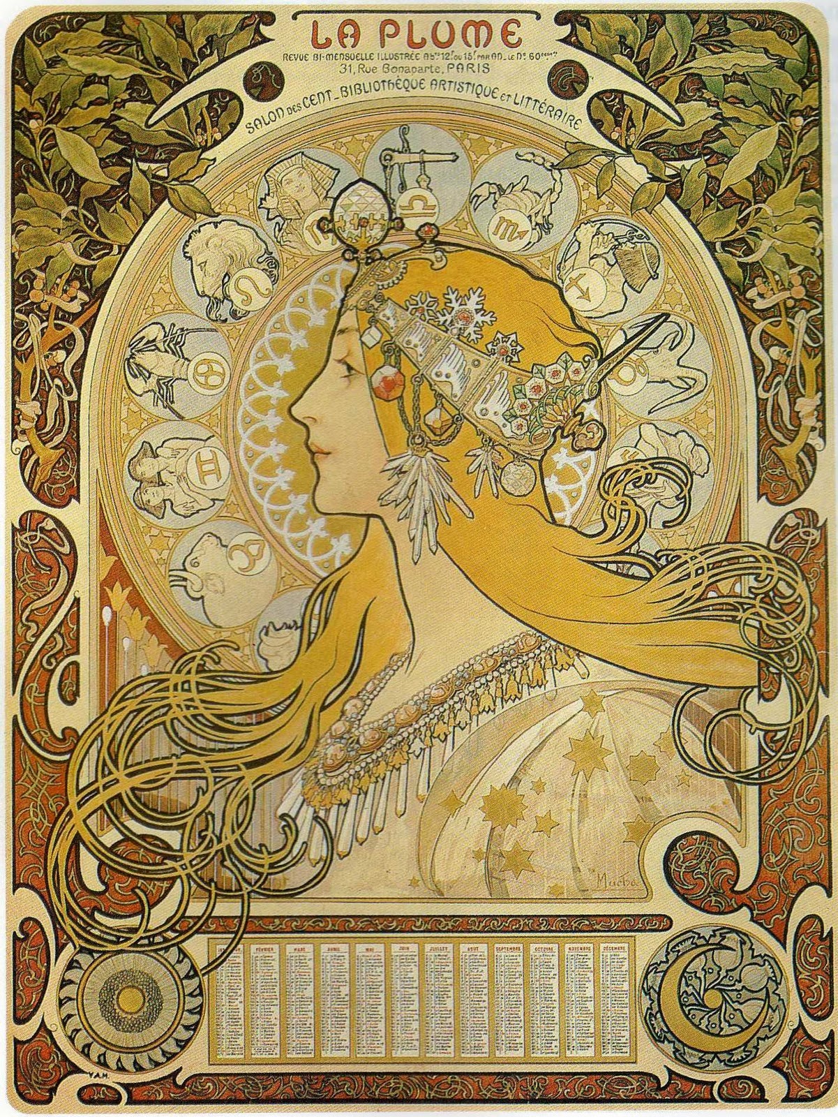 Alphonse Mucha: Zodiac (aka 'La Plume'), (1896)