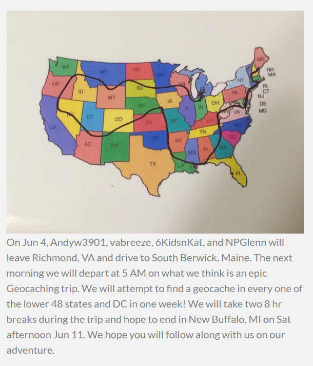 The Caching Bag: 48 States in a Week - an epic road trip