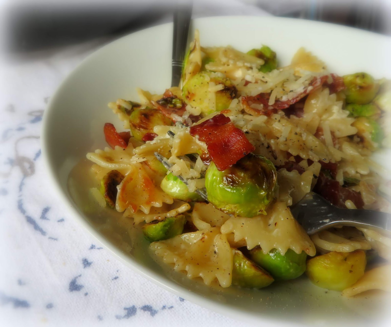 Bow Tie Pasta with Sprouts & Bacon | The English Kitchen