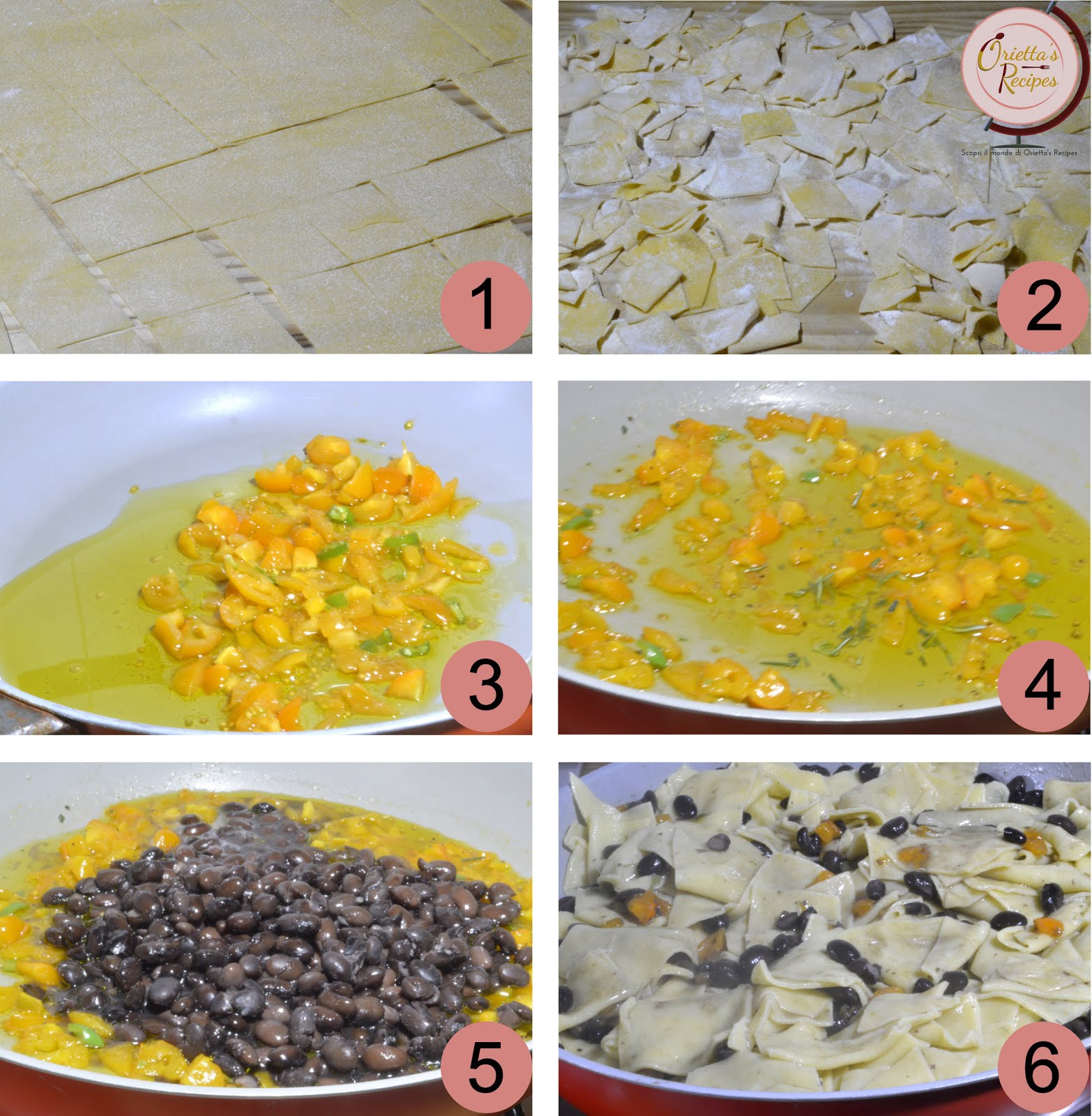 Orietta's Recipes: Quadrotti di pasta con fagioli neri piccanti