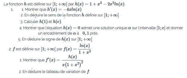 Etude d'une fonction ln type Bac es