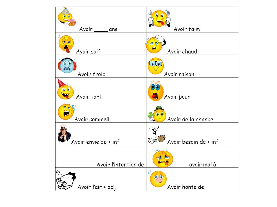 Le Français que je dois savoir...: Construction avec le verbe AVOIR