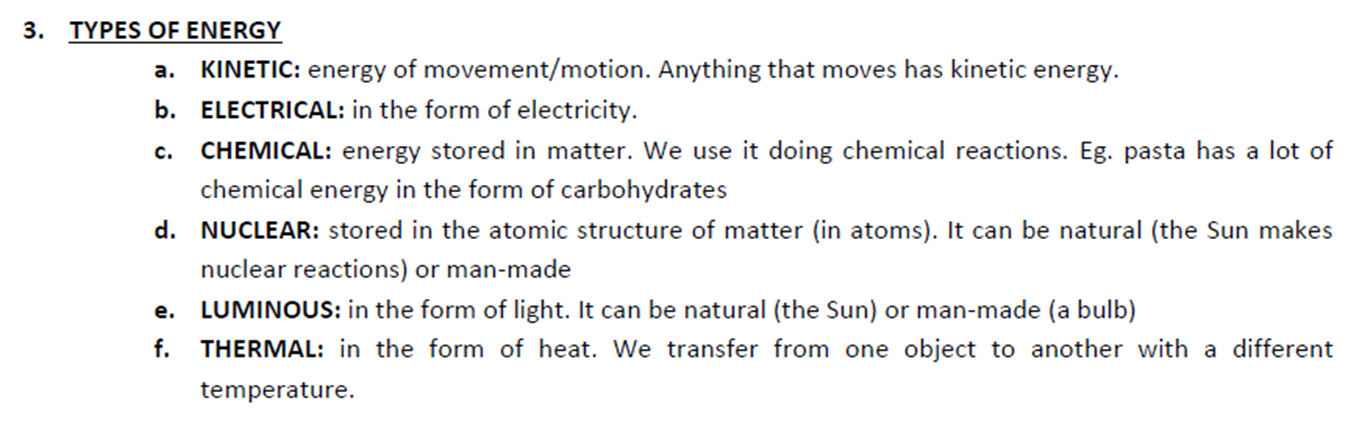 Natural Science 5 grade: 3. ENERGY: Types of energy