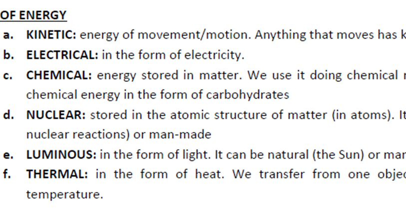 Natural Science 5 grade: 3. ENERGY: Types of energy