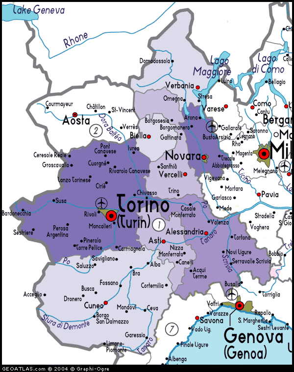 Mappa del Piemonte Italia | Italia Mappa della Città Provincia