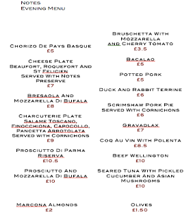 Notes Covent Garden: Evening Menus