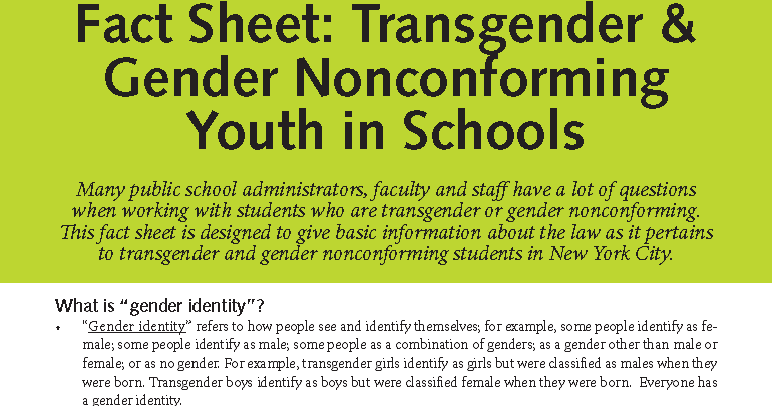 Transwoman Times: Fact Sheet: Gender Nonconforming Youth In Schools